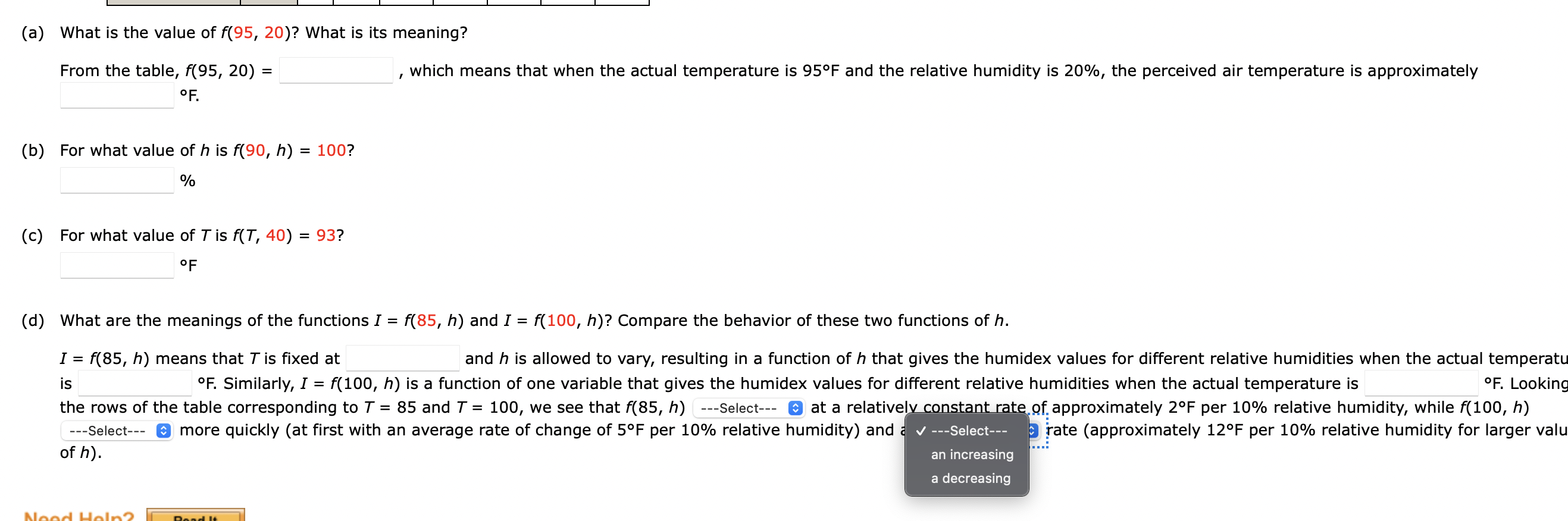 Solved The temperature-humidity index I (or humidex, for | Chegg.com