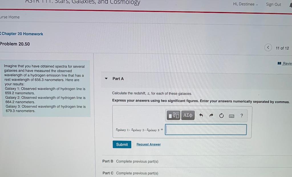 Solved ASTRITI. Slals, Galaxies, and cosmology Hi, Destinee | Chegg.com