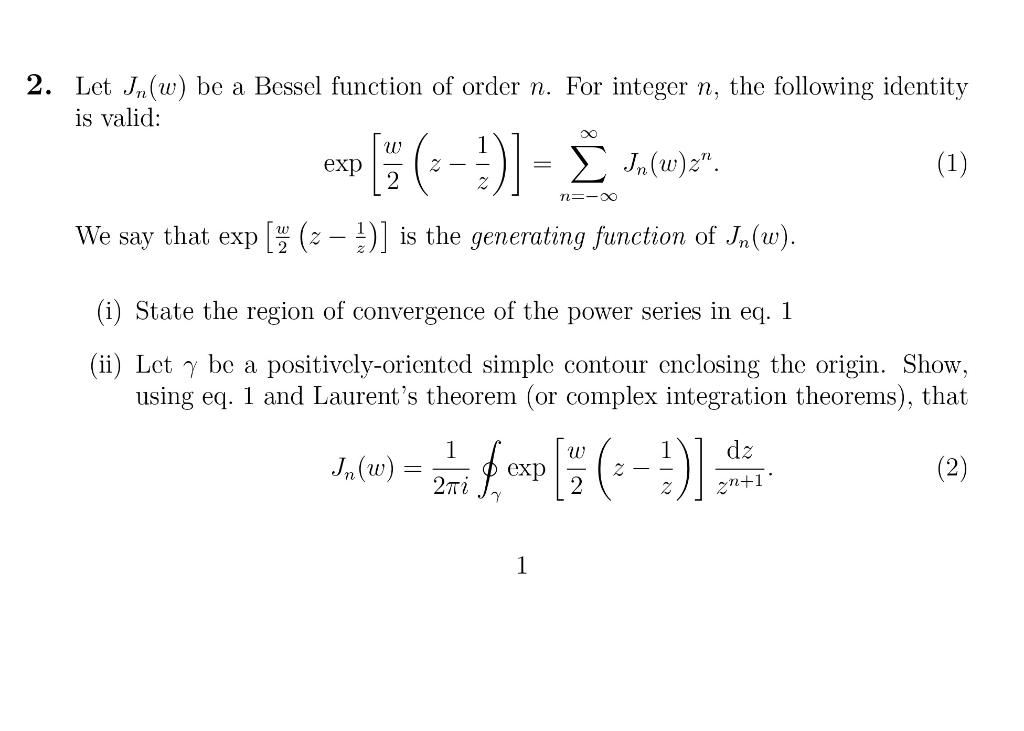 Let Jn(w) be a Bessel function of order n. For | Chegg.com