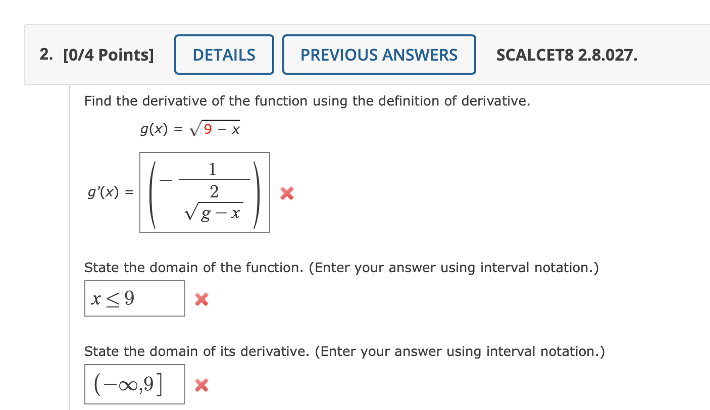 Solved 2. [0/4 Points] DETAILS PREVIOUS ANSWERS SCALCET8 | Chegg.com