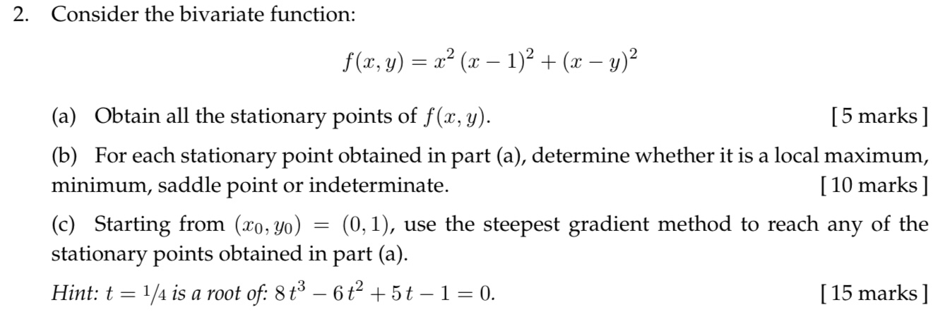 Solved 2. Consider the bivariate function: | Chegg.com