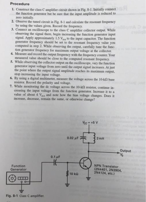 Solved Procedure 1. Construct the class C amplifier circuit | Chegg.com