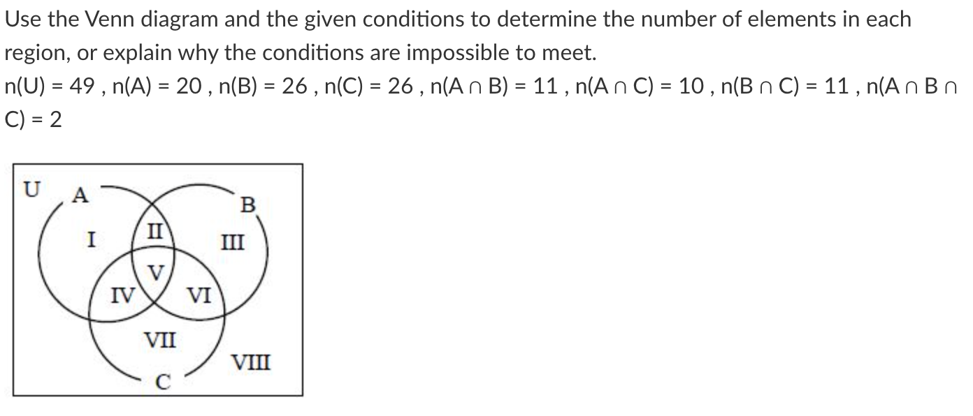 Solved Use the Venn diagram and the given conditions to | Chegg.com