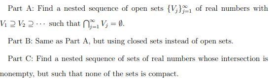Solved Part A: Find a nested sequence of open sets {Vj}j=1∞ | Chegg.com