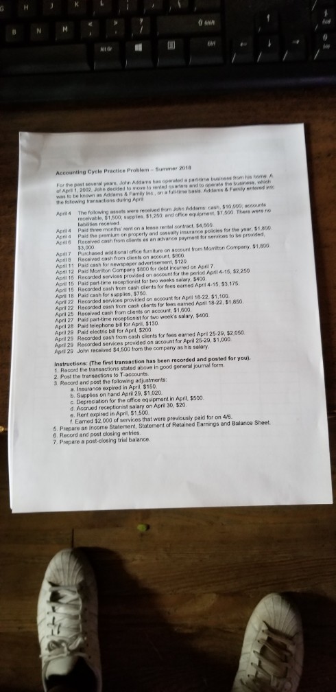 Solved ll Gr Accounting Cycle Practice Problem Summer 2018 | Chegg.com