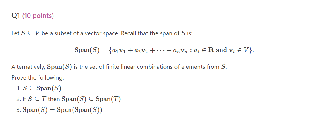 Solved Let S⊆V be a subset of a vector space. Recall that | Chegg.com