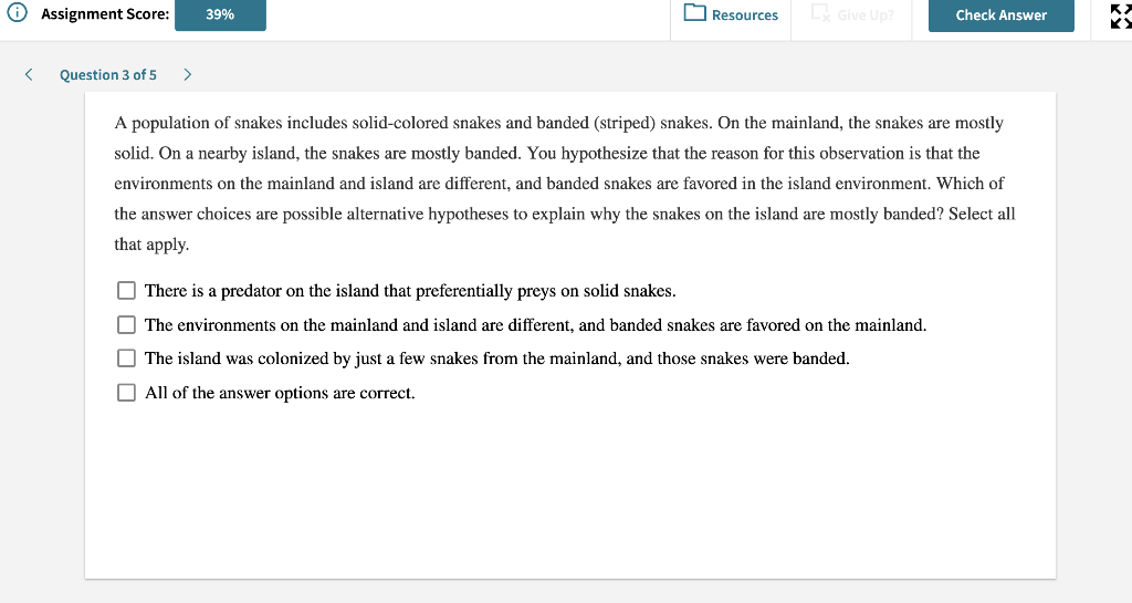 Solved O Assignment Score: 39% Resources Check Answer | Chegg.com
