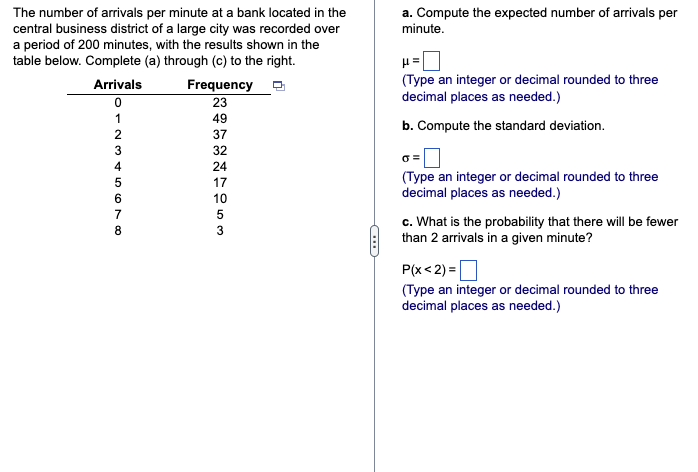 Solved The number of arrivals per minute at a bank located | Chegg.com