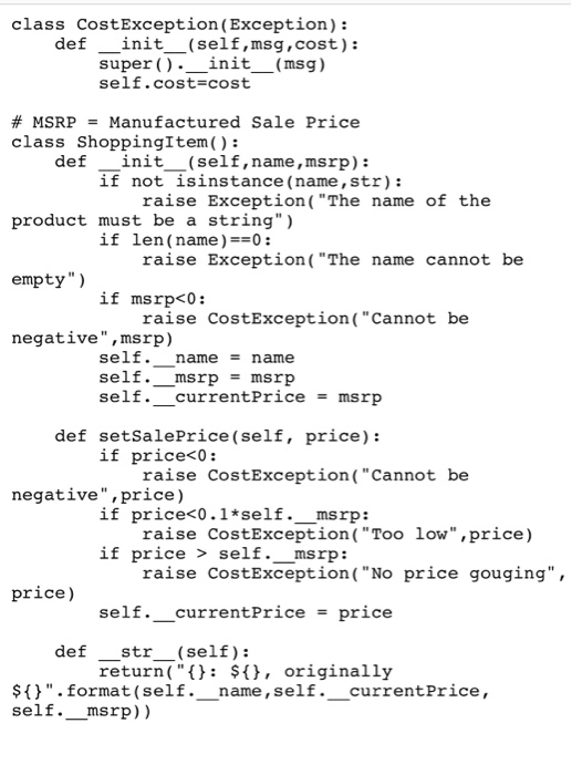 Solved class CostException (Exception): def | Chegg.com