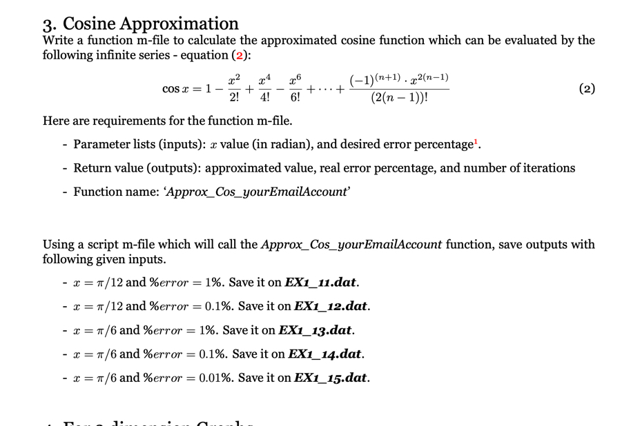 Solved 3. Cosine Approximation Write a function m-file to | Chegg.com