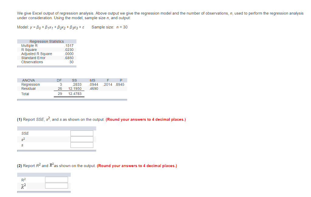Solved We give Excel output of regression analysis. Above | Chegg.com
