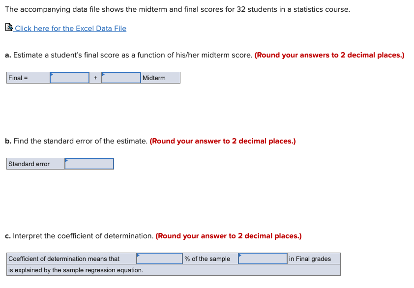 Solved The accompanying data file shows the midterm and | Chegg.com