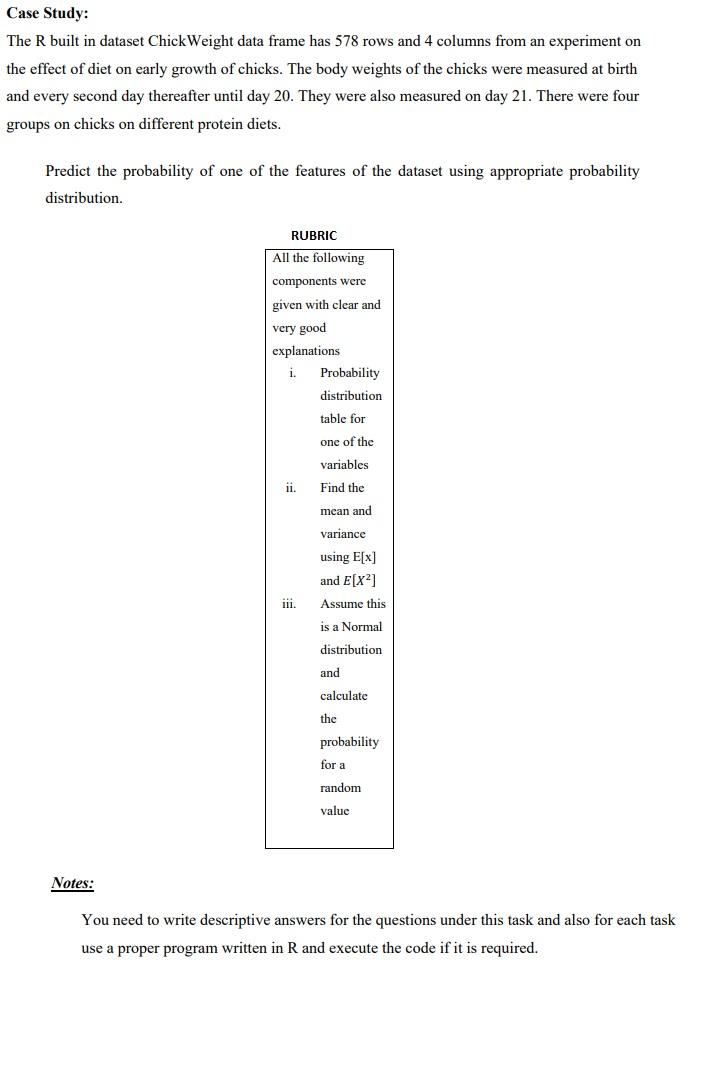 Solved Case Study: The R built in dataset Chick Weight data | Chegg.com
