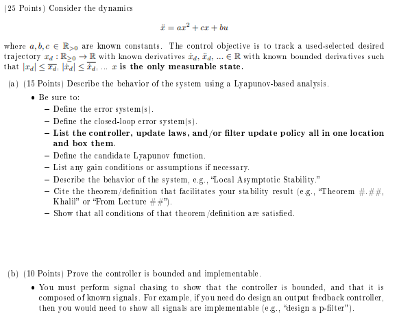 Solved (25 ﻿Points) ﻿Consider the dynamicsx¨=ax2+cx+buwhere | Chegg.com