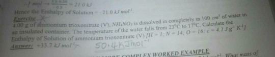 Solved a molt - 210k Hence the Enthalpy of Solution = -21.0 | Chegg.com