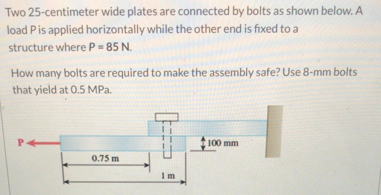 Solved Two 25-centimeter wide plates are connected by bolts | Chegg.com