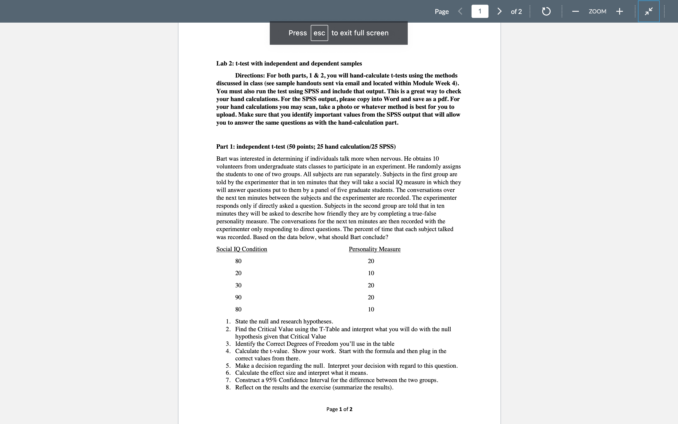 Solved Lab 2: t-test with independent and dependent samples | Chegg.com