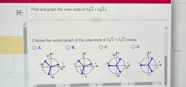 Solved Find and graph the cube roots of 32+32i. Choose the | Chegg.com