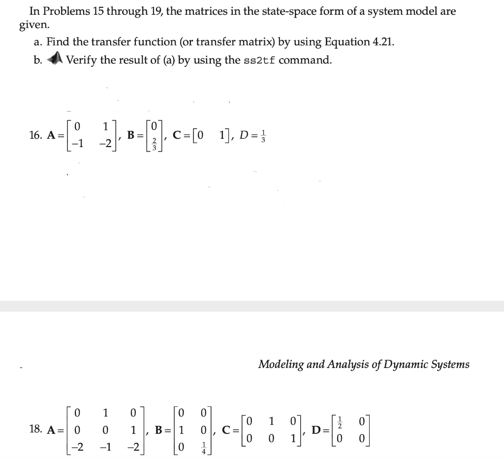Solved In Problems 15 through 19, the matrices in the | Chegg.com