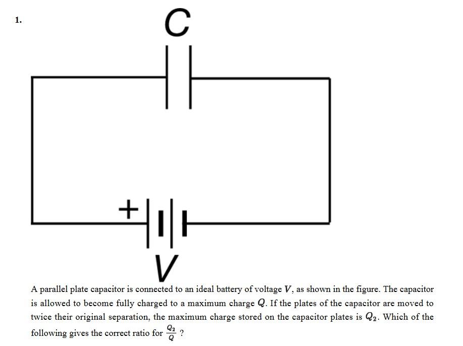 Solved 1. С + +01 v A parallel plate capacitor is connected | Chegg.com