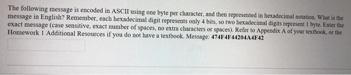 Solved The following message is encoded in ASCII using one | Chegg.com