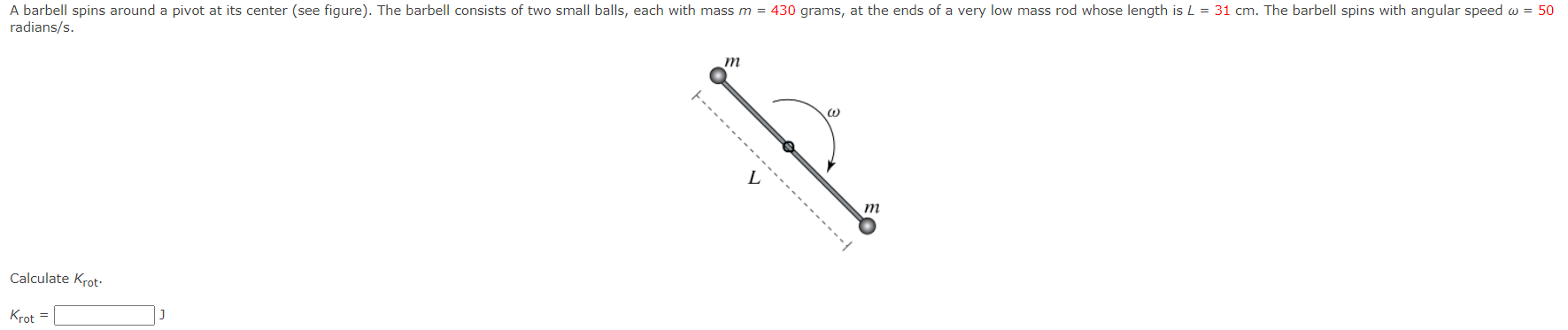 Solved A barbell spins around a pivot at its center (see | Chegg.com