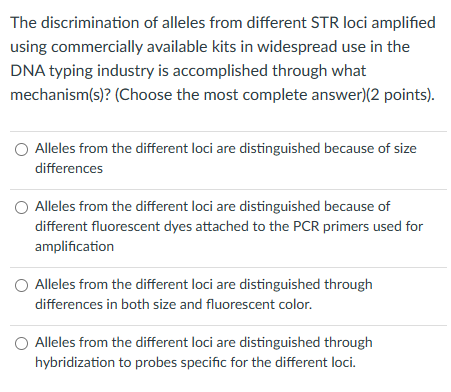 Solved The discrimination of alleles from different STR loci | Chegg.com