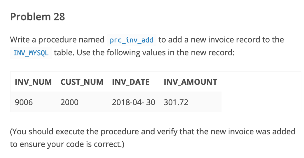 Solved Problem 27 Write a procedure named prc_cust_add to | Chegg.com