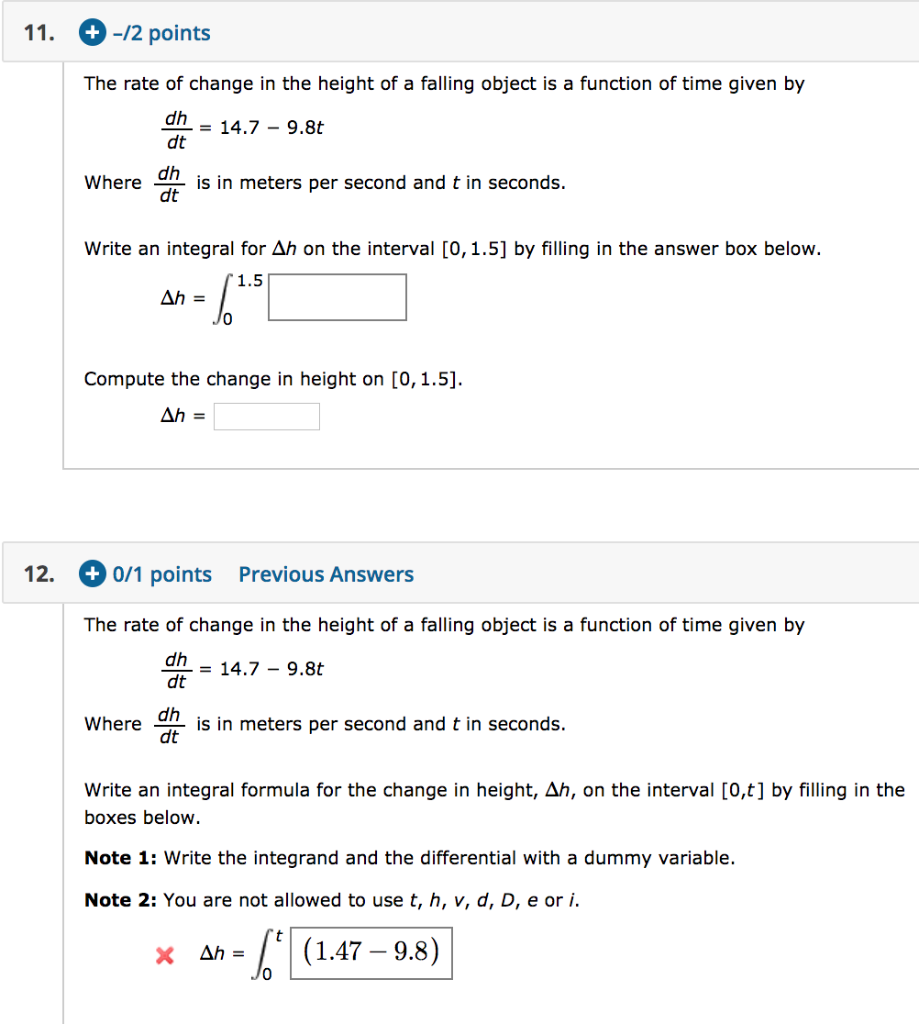 Solved 10. + 0/1 points Previous Answers The rate of change | Chegg.com