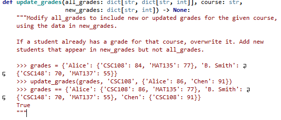 Solved new_grades: dict[str, ﻿int]) -> ﻿None:using the data | Chegg.com
