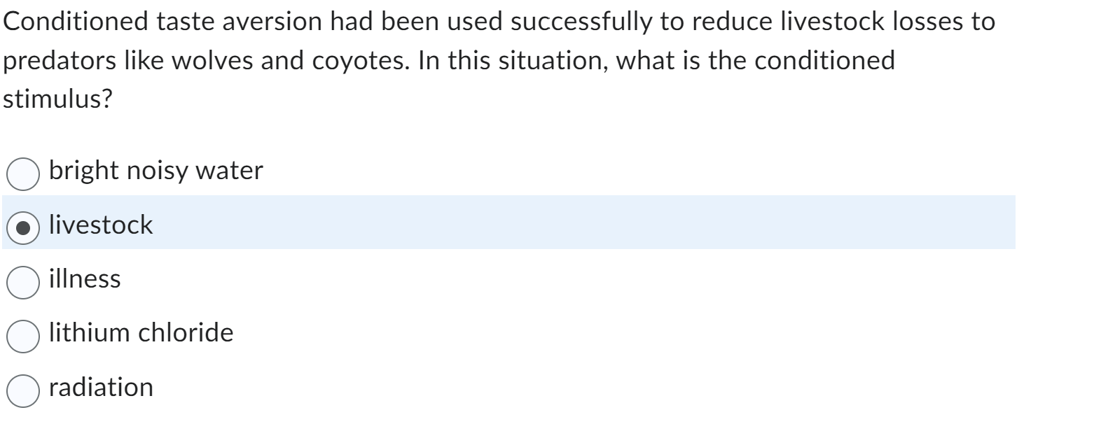Solved Conditioned taste aversion had been used successfully | Chegg.com