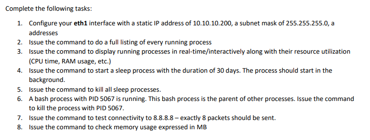 Solved Complete the following tasks: 1. Configure your eth1 | Chegg.com