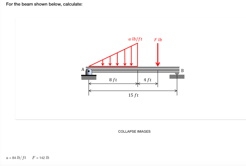 Solved For the beam shown below, calculate: a lb/ft F lb А В | Chegg.com