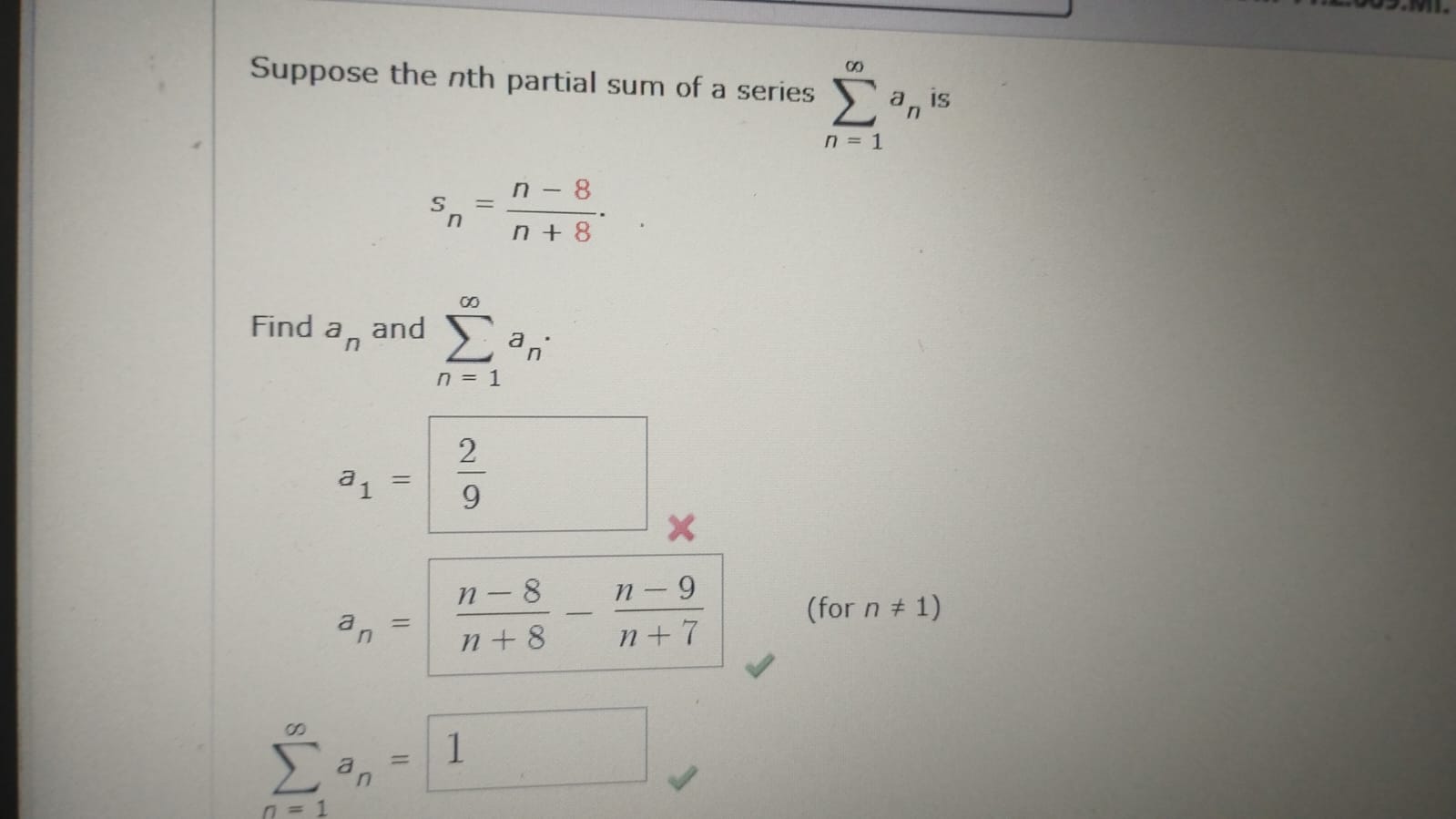 Solved Suppose the nth partial sum of a series ∑n=1∞an is | Chegg.com