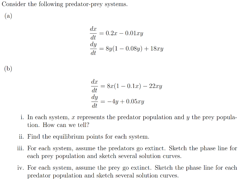 Solved Consider the following predator-prey systems. (a) | Chegg.com