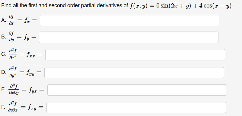 Solved Find all the first and second order partial | Chegg.com