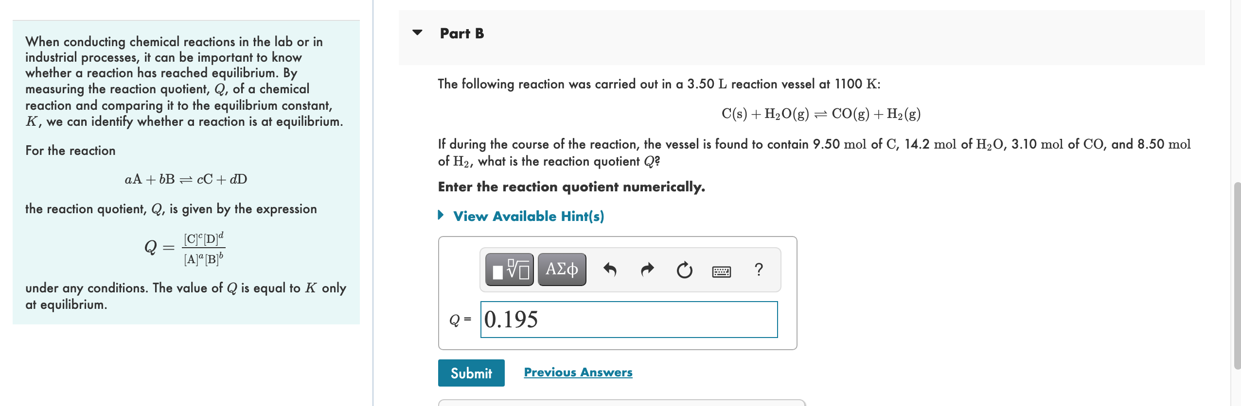 Solved the reaction quotient, Q, is given by the expression | Chegg.com