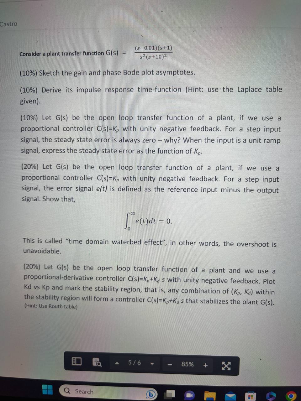 Solved Consider a plant transfer function | Chegg.com