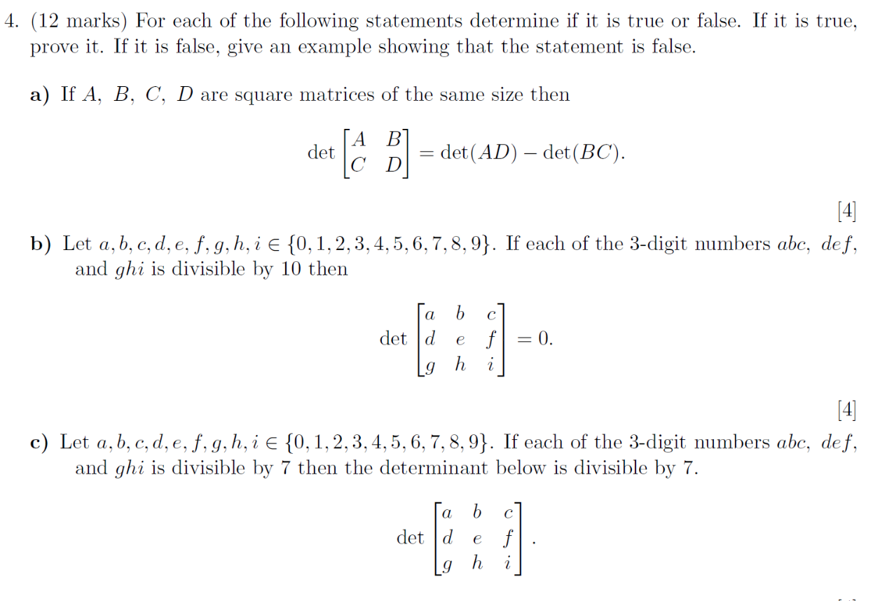 Solved 4. (12 marks) For each of the following statements | Chegg.com