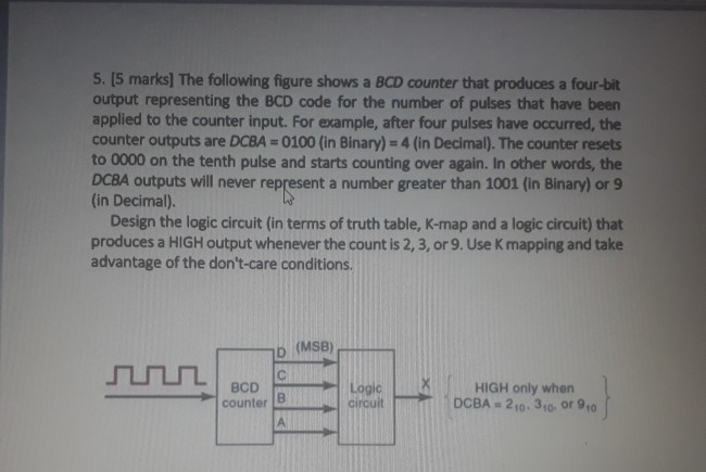 Solved 5. [5 marks] The following figure shows a BCD counter | Chegg.com