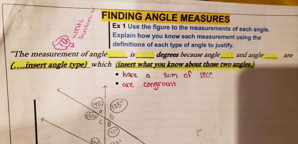 write UDS FINDING ANGLE MEASURES Ex 1 Use the figure | Chegg.com