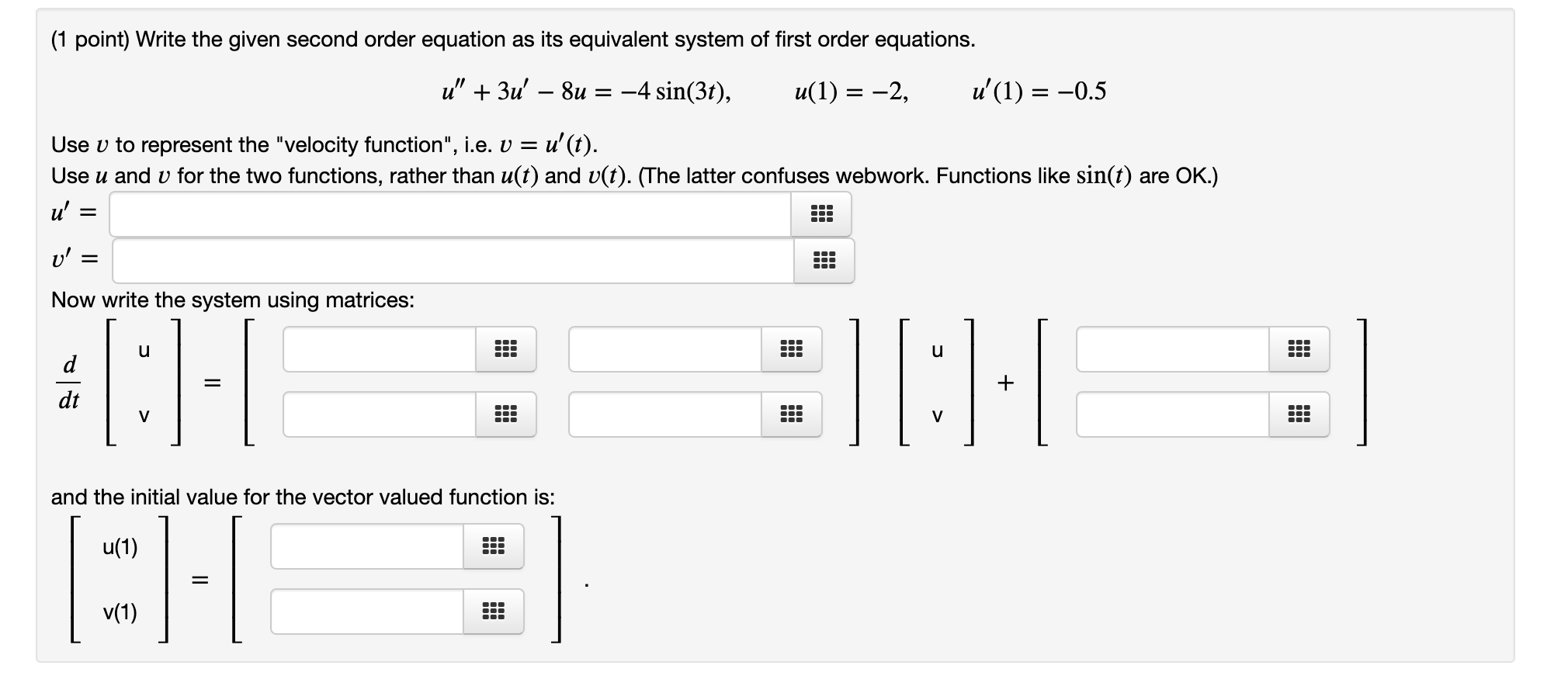 Solved 1 Point Write The Given Second Order Equation As Chegg