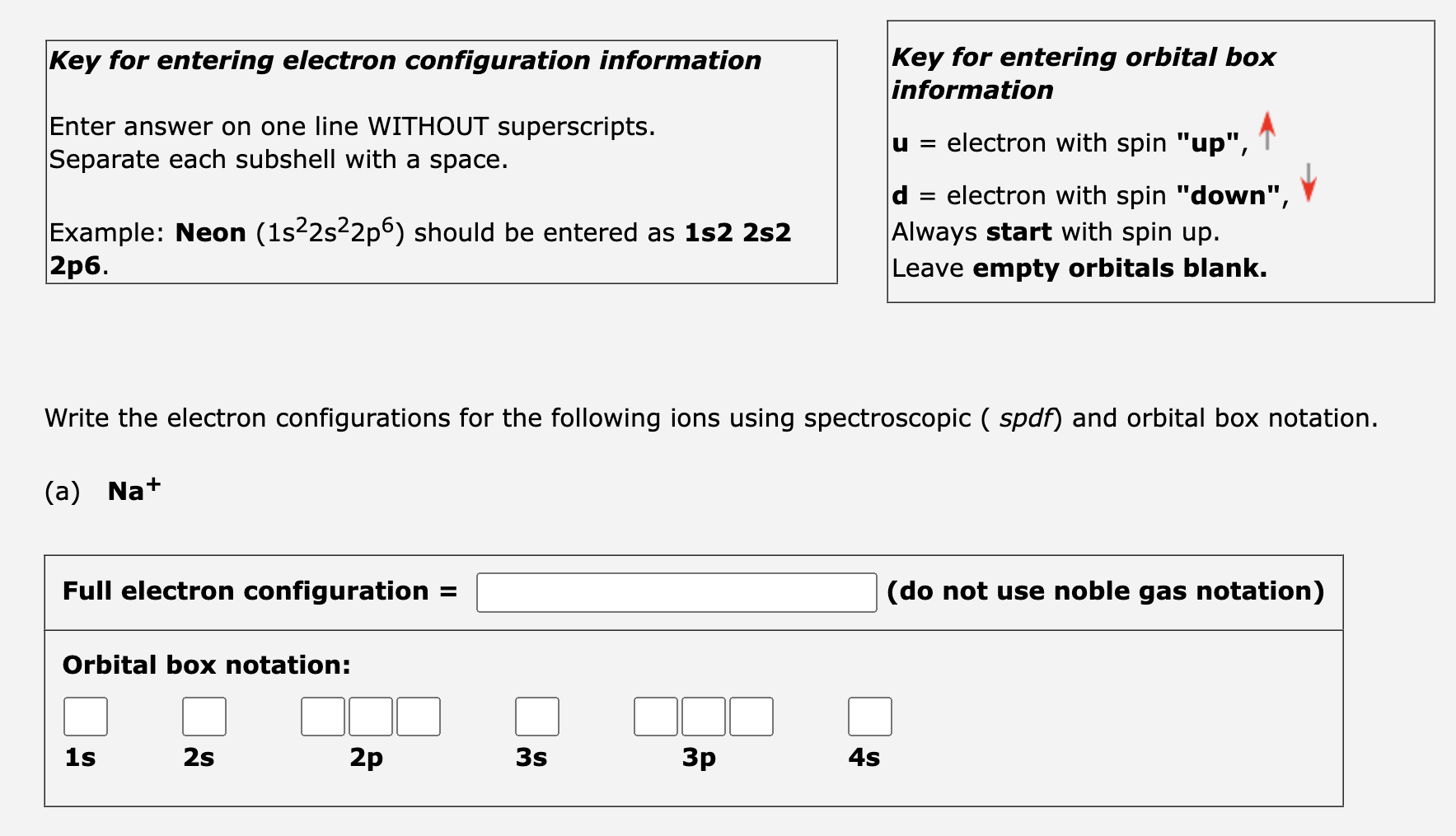 Solved Key for entering electron configuration information | Chegg.com
