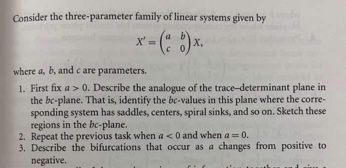 Solved Consider the three-parameter family of linear systems | Chegg.com