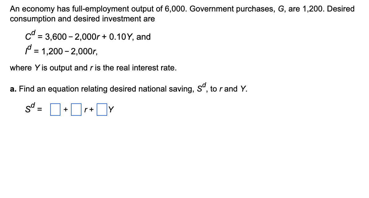 Solved An economy has full-employment output of 9000, and | Chegg.com