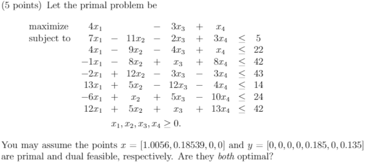Solved (5 points) Let the primal problem be 14 maximize | Chegg.com