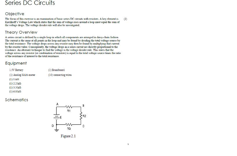 Solved Series DC Circuits (3) Objective The focus of this | Chegg.com