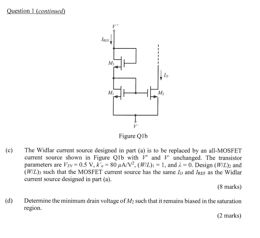 Solved Question 1 (continued)(c) ﻿The Widlar current source | Chegg.com