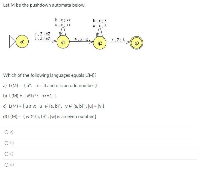 Solved Let M be the pushdown automata below. bxXX a, xXX a. | Chegg.com