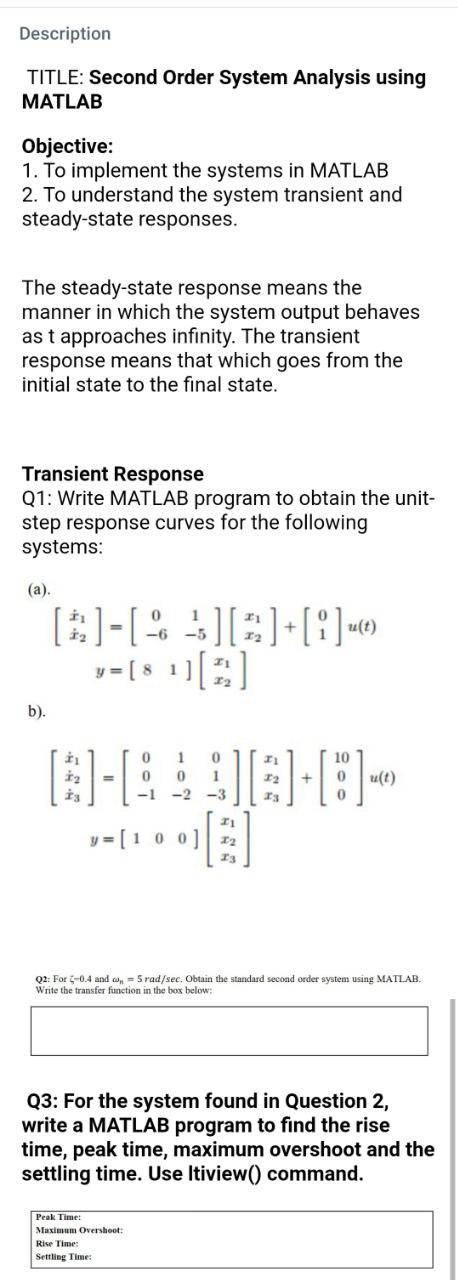 Solved Description TITLE: Second Order System Analysis using | Chegg.com